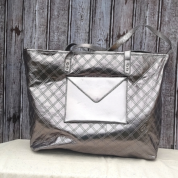 Bath & Body Works | Bags | Bath Body Works Silver Quilted Envelope Tote ...
